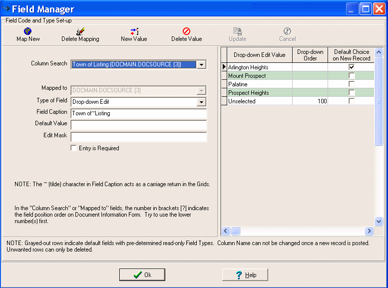 Entering Information about Data Fields
